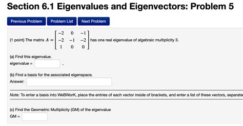 Solved Section 61 Eigenvalues And Eigenvectors Problem 5