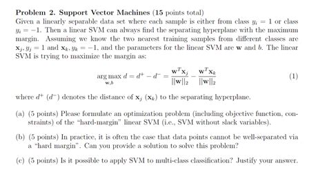 Solved Problem Support Vector Machines Points Total Chegg