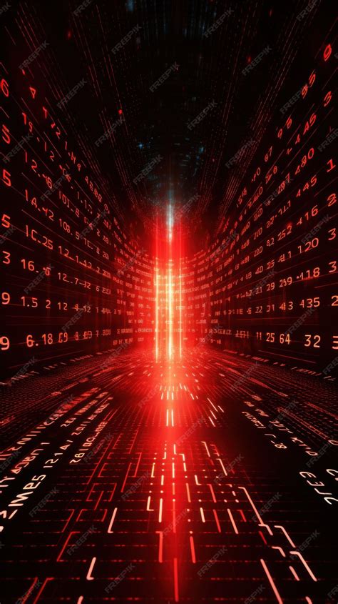 Red Abstract Binary Code Background With Glowing Light Rays And Digital Numbers For Technology