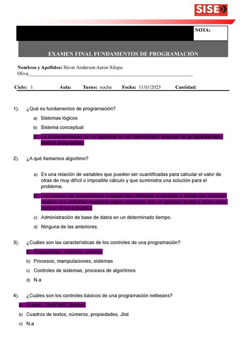 Examen Final Taller De Programación Escuela De TecnologÍa De La