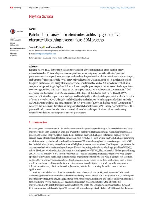 Fabrication Of Array Microelectrodes Achieving Geometrical Characteristics Using Reverse Micro