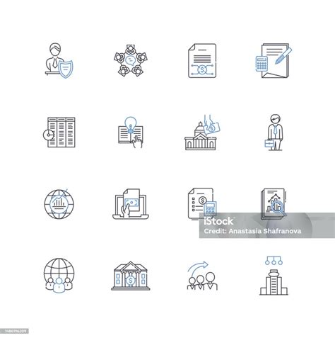 중앙 은행 라인 아이콘 모음입니다 Mtary 정책 금리 준비금 요구 사항 인플레이션 Gdp 통화 유동성 벡터 및 선형 그림 경제