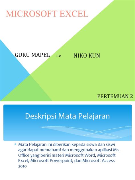 Bahan Materi Ke 2 Simdig X Ms Office Excel Pdf