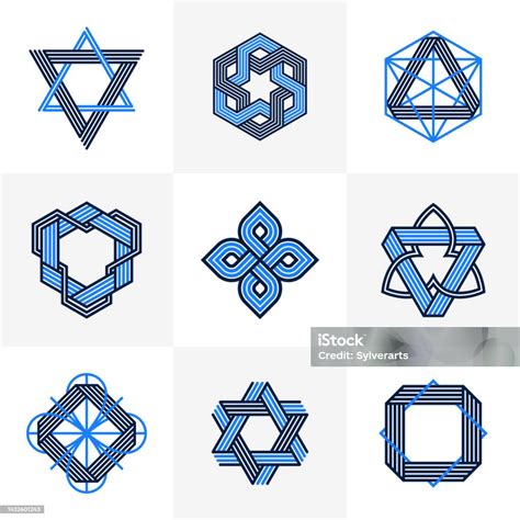 얽힌 선 빈티지 스타일 아이콘 컬렉션 추상 기하학적 선형 기호 벡터 세트 로고 생성을위한 그래픽 디자인 요소 개선에 대한 스톡 벡터 아트 및 기타 이미지 Istock