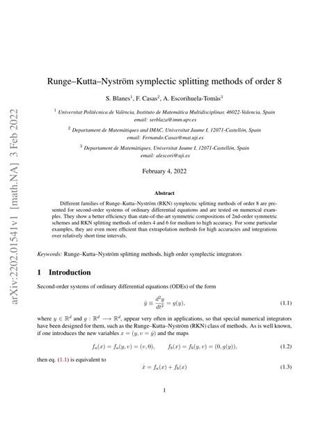 Pdf Runge Kutta Nystrom Symplectic Splitting Methods Of Order 8