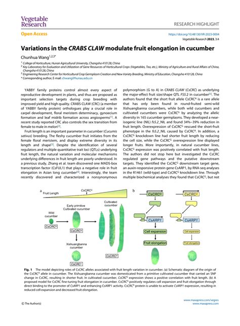 Pdf Variations In The Crabs Claw Modulate Fruit Elongation In Cucumber
