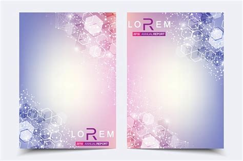 비즈니스 템플릿 브로셔 잡지 전단 전단지 표지 소책자 및 연례 보고서 의료 기술 화학에 대 한 과학적인 개념 육각 분자 구조 Dna 원자 뉴런 0명에 대한 스톡 벡터 아트