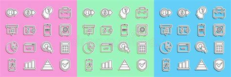 Set Line Shield With Check Mark Calculator Safe Human Head Question Wallet Dollar Graph