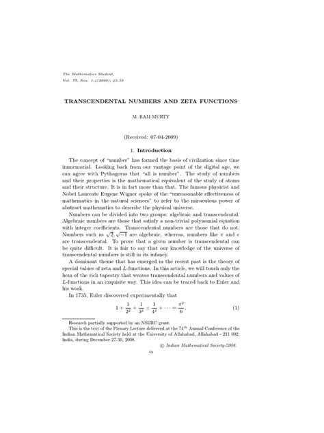Transcendental Numbers Zeta Functions And Their Connection To The History Of Mathematics Pdf