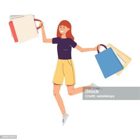 행복한 쇼핑객 여성 과 많은 가방 후 판매 및 할인 A 벡터 일러스트 Cyber Monday에 대한 스톡 벡터 아트 및 기타