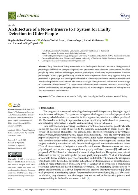 Pdf Architecture Of A Non Intrusive Iot System For Frailty Detection In Older People