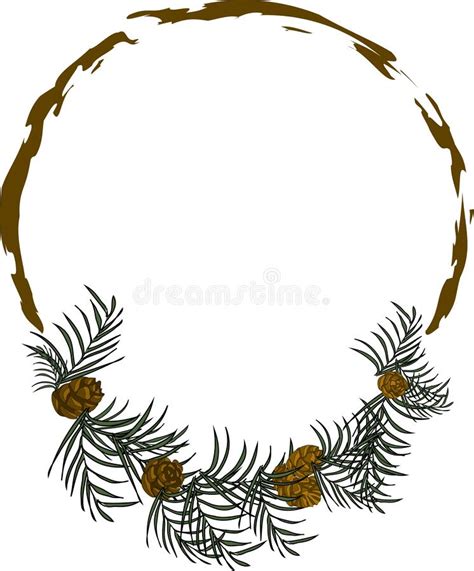 Decorative Round Circle Segment Border With Fir Branches And Cones