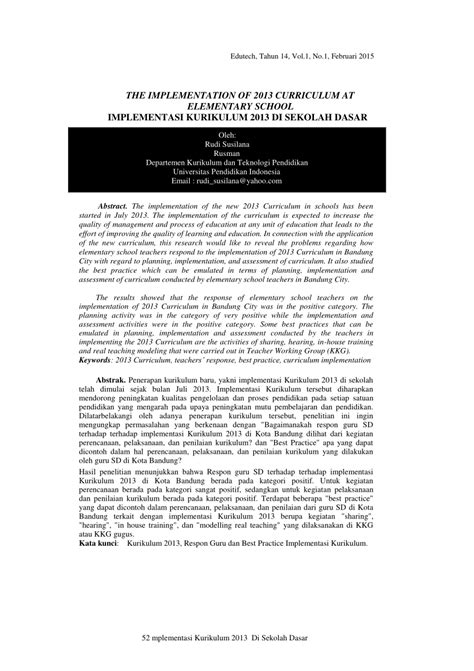 Pdf The Implementation Of 2013 Curriculum At Elementary School