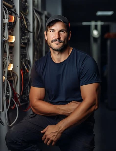 Premium Ai Image Man Engineering Computer And Server Room Data Centre And Portrait For System