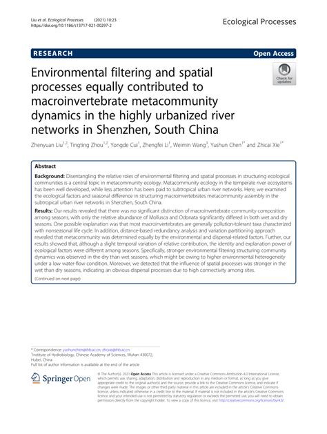 Pdf Environmental Filtering And Spatial Processes Equally Contributed To Macroinvertebrate