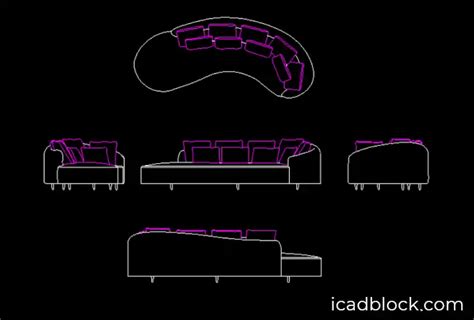 Curved Sofa Dwg Autocad Model Download Icadblock