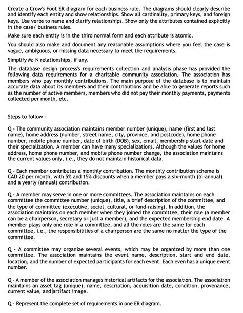 Solved Solve Using Crow S Foot ER Diagram Chegg Com