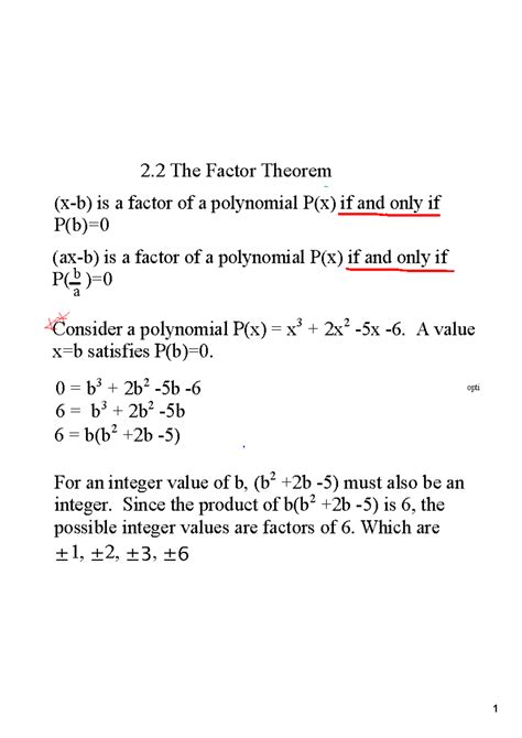 2 2 Factor Theorem Part 1 F24 2 The Factor Theorem Xb Is A Factor Of A Polynomial P X If