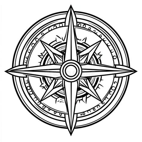 Detailed Black And White Compass Rose Design With Intricate Patterns Geometric Shapes And