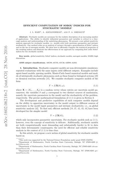 Pdf Efficient Computation Of Sobol Indices For Stochastic Models