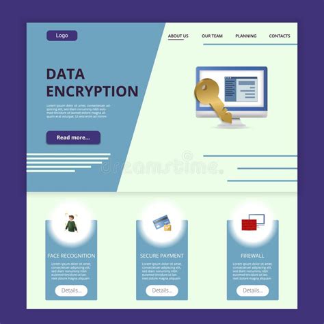 Data Encryption Flat Landing Page Website Template Face Recognition Secure Payment Firewall