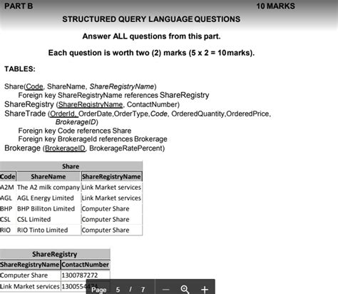 Solved PART B MARKS STRUCTURED QUERY LANGUAGE QUESTIONS Chegg