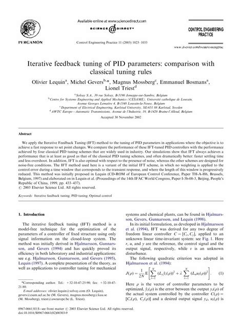 Pdf Iterative Feedback Tuning Of Pid Parameters Comparison With