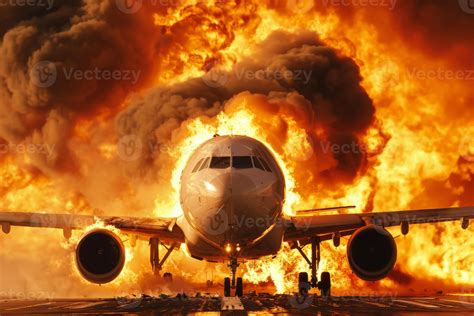 Plane Crash Airplane On Runway Catastrophe Burning Wrecks Engine Fire
