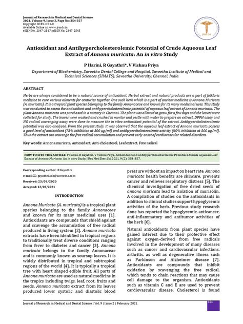 Antioxidant And Antihypercholesterolemic Potential Of Crude Aqueous