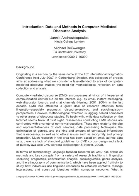 Pdf Introduction Data And Methods In Computer‑mediated Discourse