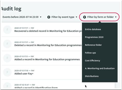 Viewing A Database Audit Log Activityinfo Information Management Software For Mande Reporting
