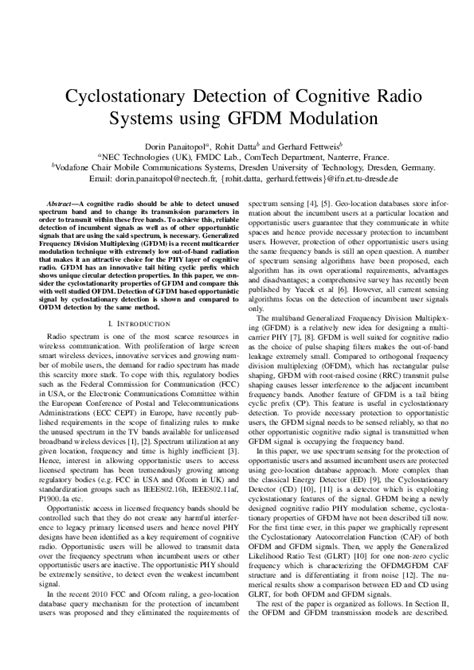 Pdf Cyclostationary Detection Of Cognitive Radio Systems Using Gfdm Modulation
