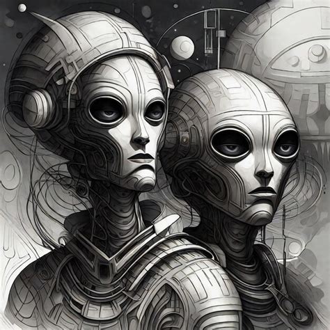 Premium Photo Digital Illustration Of A Fantasy Alien Couple In A Space Station