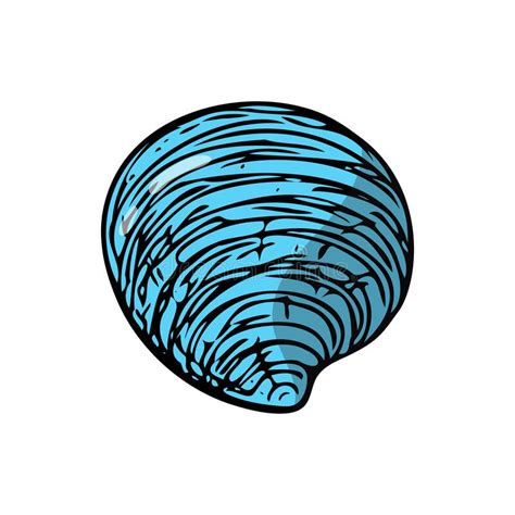 Flat Seashell Hand Drawn Sea Symbol Fossil Conch Painted By Ink Pen Line Colored Doodle