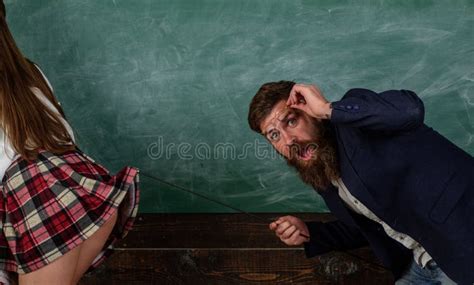 Virtual Sex Babe Girl Sexual Babe And Professor Teacher Looks Under The Skirt Stock Photo