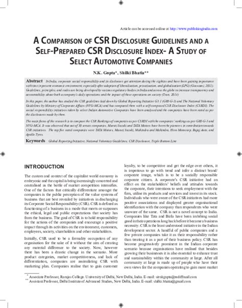 Pdf A Comparison Of Csr Disclosure Guidelines And A Self Prepared Csr Disclosure Index A