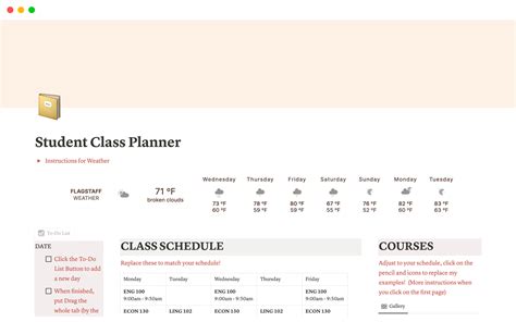 Simple Student Class Planner Notion Template