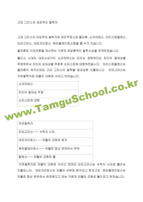 고대 그리스의 대표적인 철학자 탐구스쿨