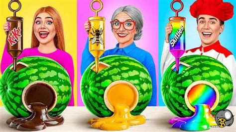 چالش غذایی مادربزرگ آشپز و دختر چالش خوراکی طولانی جدید