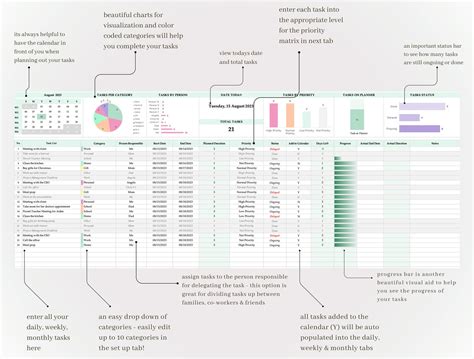 Task Tracker Excel Planner To Do List Spreadsheet Google Sheet Etsy