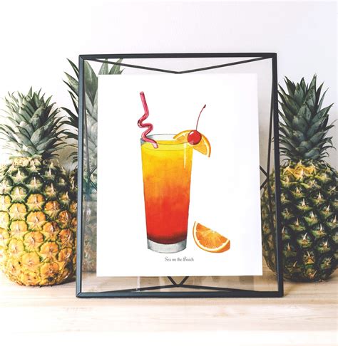 Sex On The Beach Printable Watercolor Cocktail Illustration Etsy