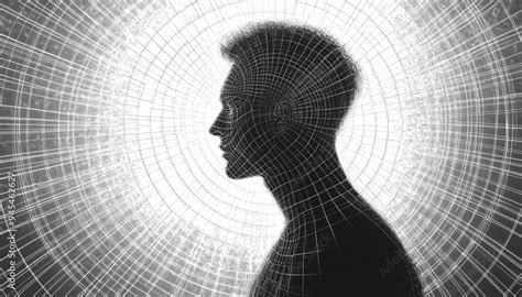 Detailed Black And White Image Of A Human Surrounded By An Intricate Gridpattern Electromagnetic