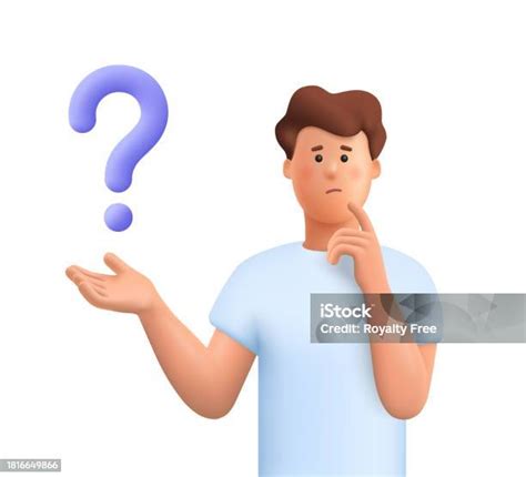 물음표가 있는 사려 깊은 자세로 생각하는 혼란스러운 남자 선택 문제 해결 개념 3d 벡터 사람들 캐릭터 그림입니다 만화 최소한의