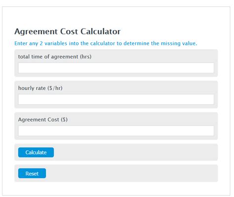 Agreement Cost Calculator Calculator Academy