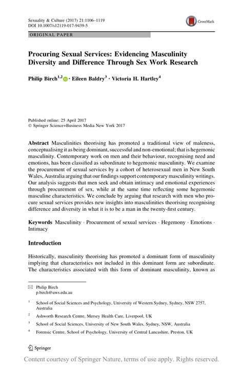 Procuring Sexual Services Evidencing Masculinity Diversity And Difference Through Sex Work