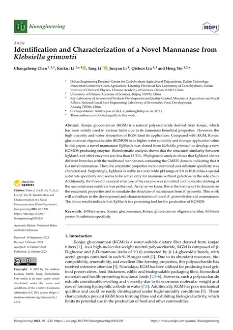 Pdf Identification And Characterization Of A Novel Mannanase From Klebsiella Grimontii
