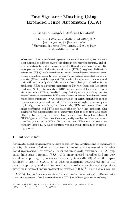 pdf fast signature matching using extended finite automaton xfa randy smith