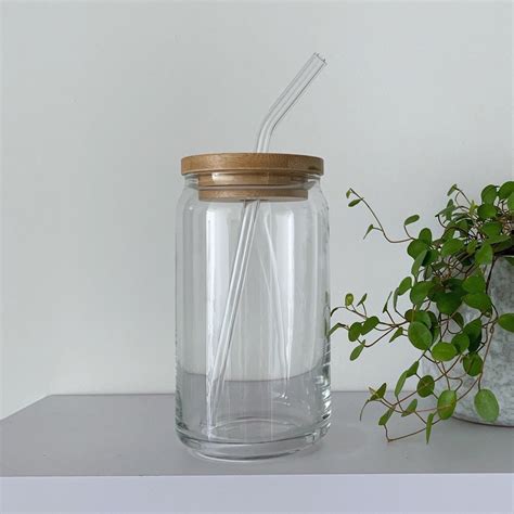 Blank Libbey Glass Beer Can Withwithout Bamboo Lid Glass Straw Coffee Matcha Modern