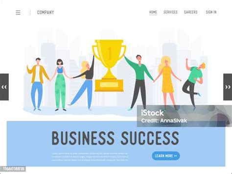 비즈니스 사람들 성공 개념 리더십 성취 방문 페이지 템플릿 상금 우승 트로피 웹 사이트 또는 웹 페이지에 대한 성공적인 팀워크와 사업가 캐릭터 벡터 일러스트레이션 개념에
