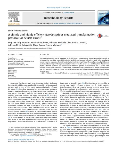Pdf A Simple And Highly Efficient Agrobacterium Mediated Transformation Protocol For Setaria